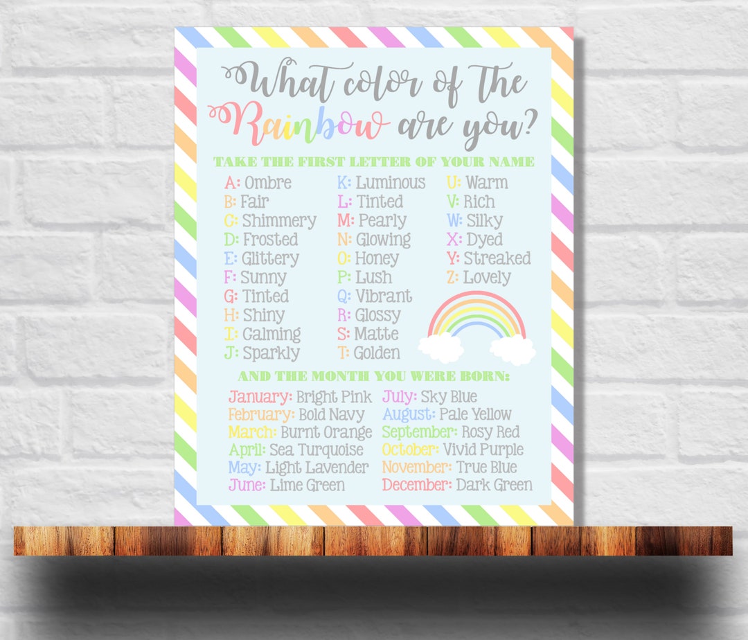 What's Your Rainbow Name Printable, Rainbow Name Game Instant Download ...