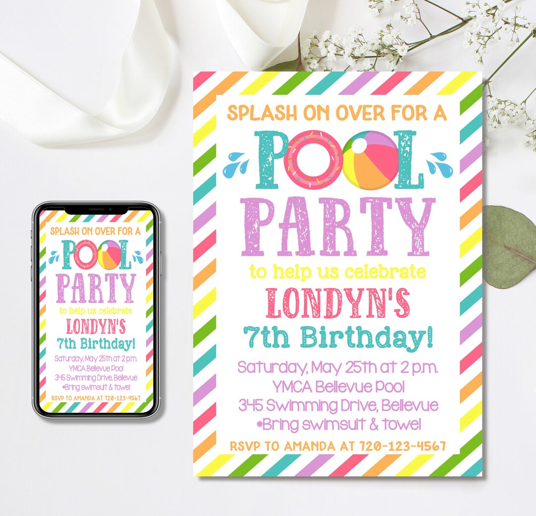 Editable Pool Party Invitation, Pool Party Birthday Invitation, 4x6 ...