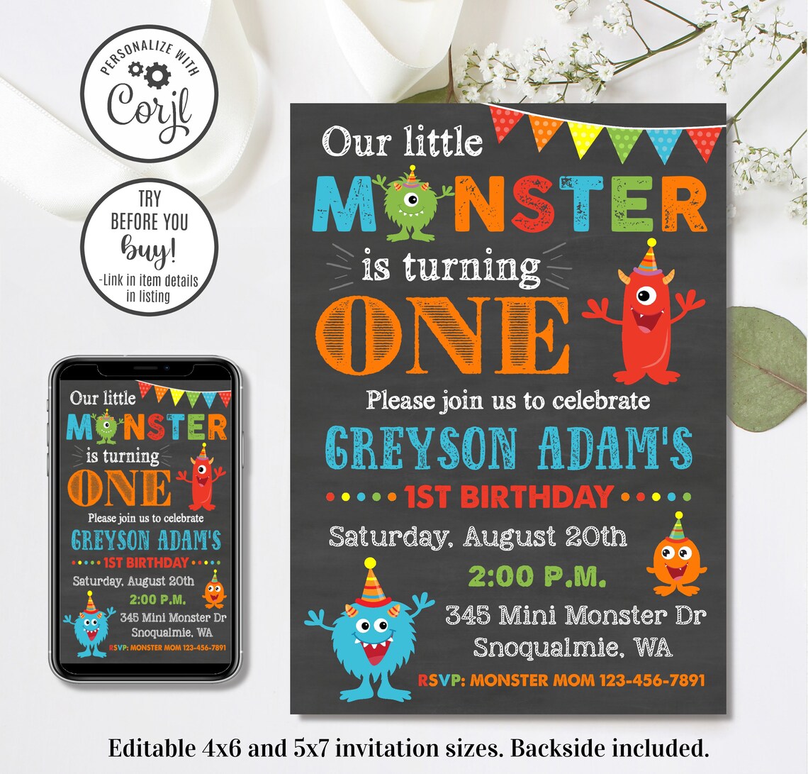 Editable Monster Invitation Monster Birthday Invitation 4x6 - Etsy