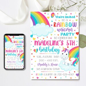 Editable Rainbow Unicorn Invitation Rainbow Birthday - Etsy