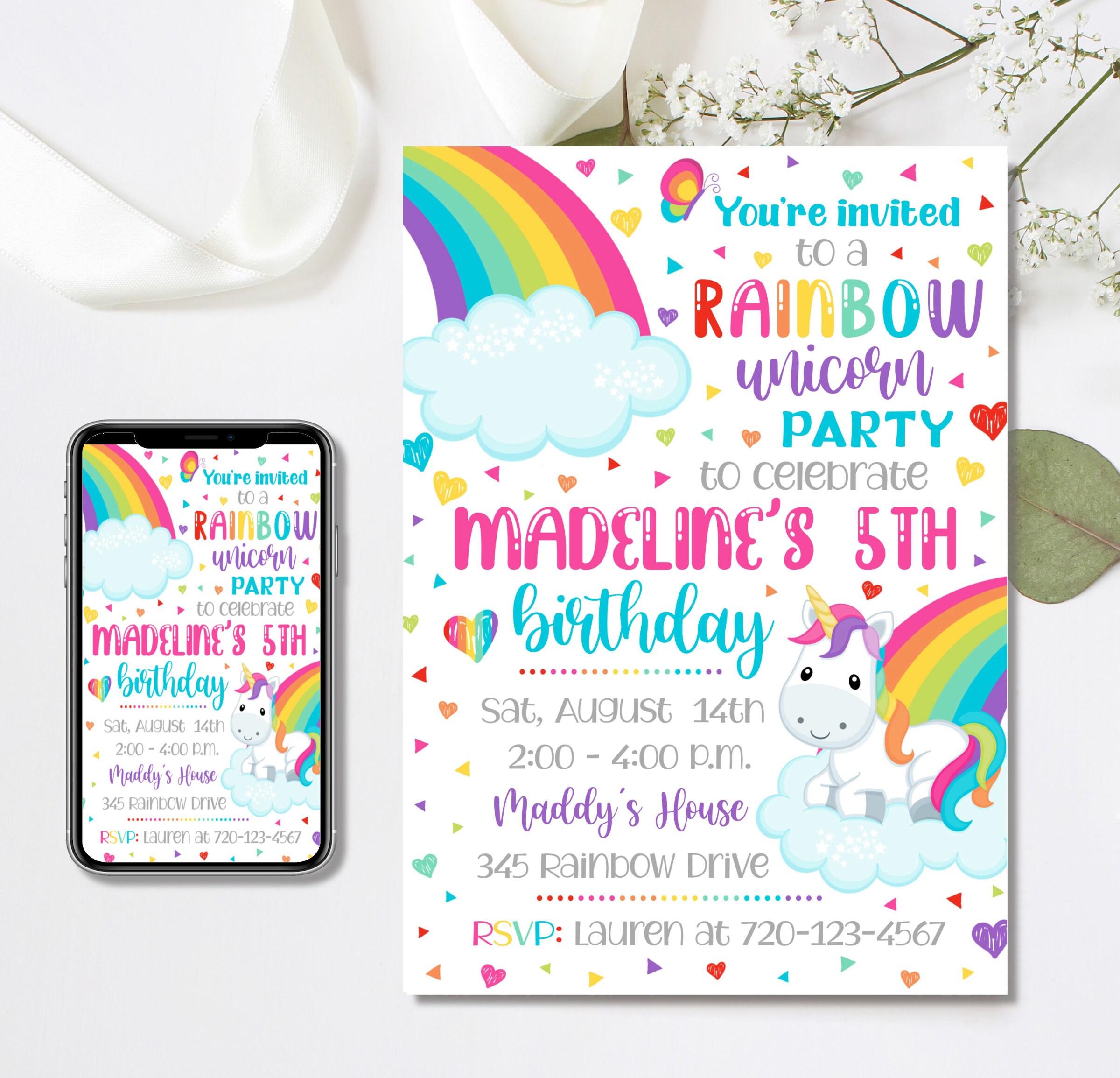Editable Rainbow Unicorn Invitation Rainbow Birthday - Etsy Australia