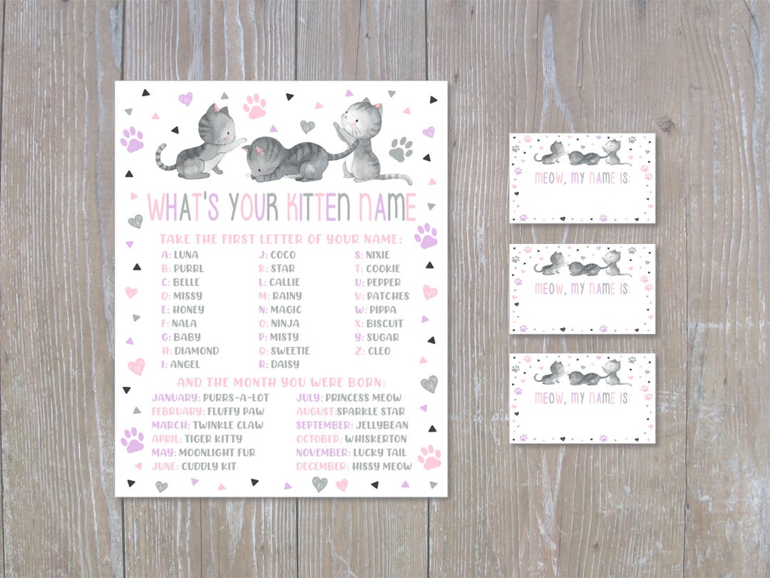 What's Your Kitten Name Printable, Girl Kitten Name Game, Cat Birthday ...