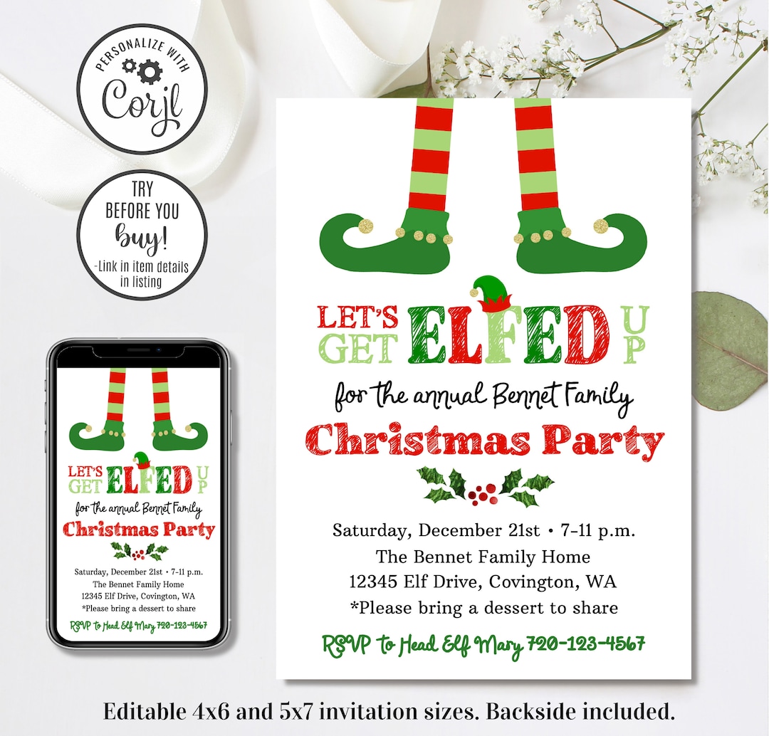 Editable Let's Get Elfed up Invitation, Christmas Party Invitation, 4x6 ...