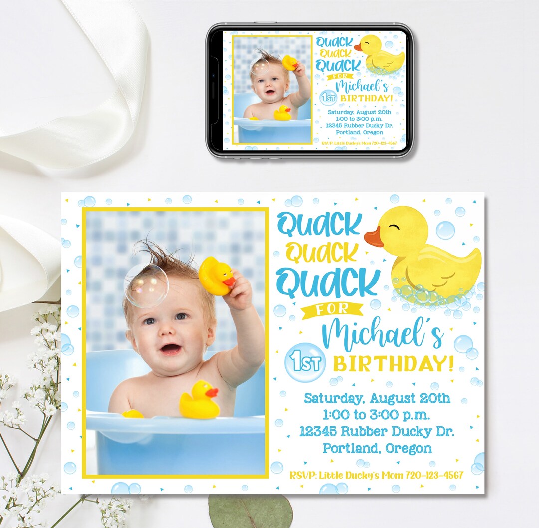 Editable Rubber Duckie Invitation, Duck Birthday Invitation, Duckie ...