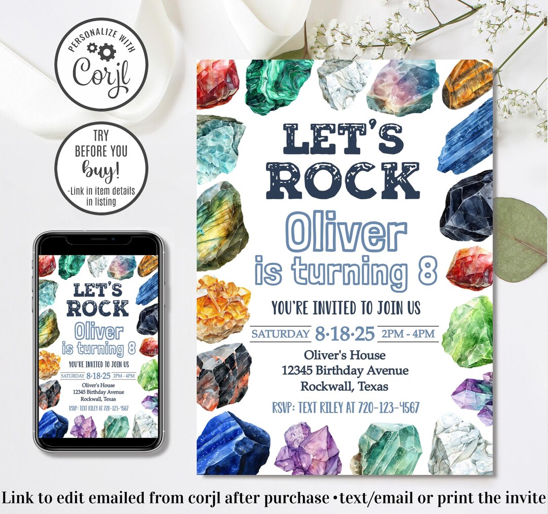 Editable Geology Birthday Invitation, Gem Mining Invitation, Dig Party ...