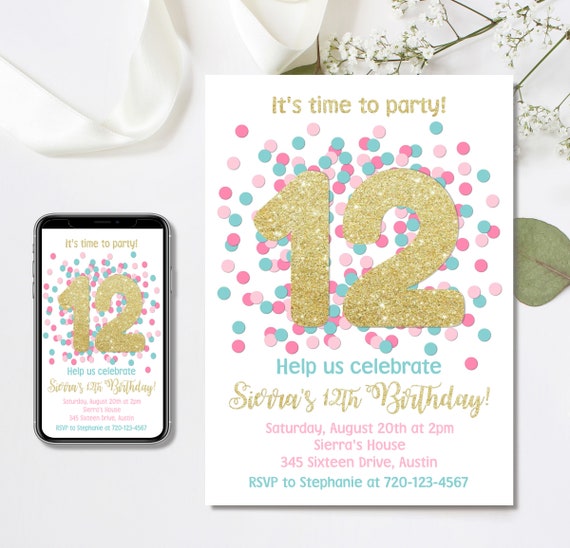 Editable 12th Birthday Invitation Terrific 12 Birthday | Etsy