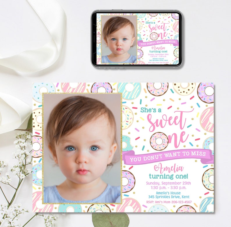 Editable Donut Invitation Sweet One Invitation Template - Etsy