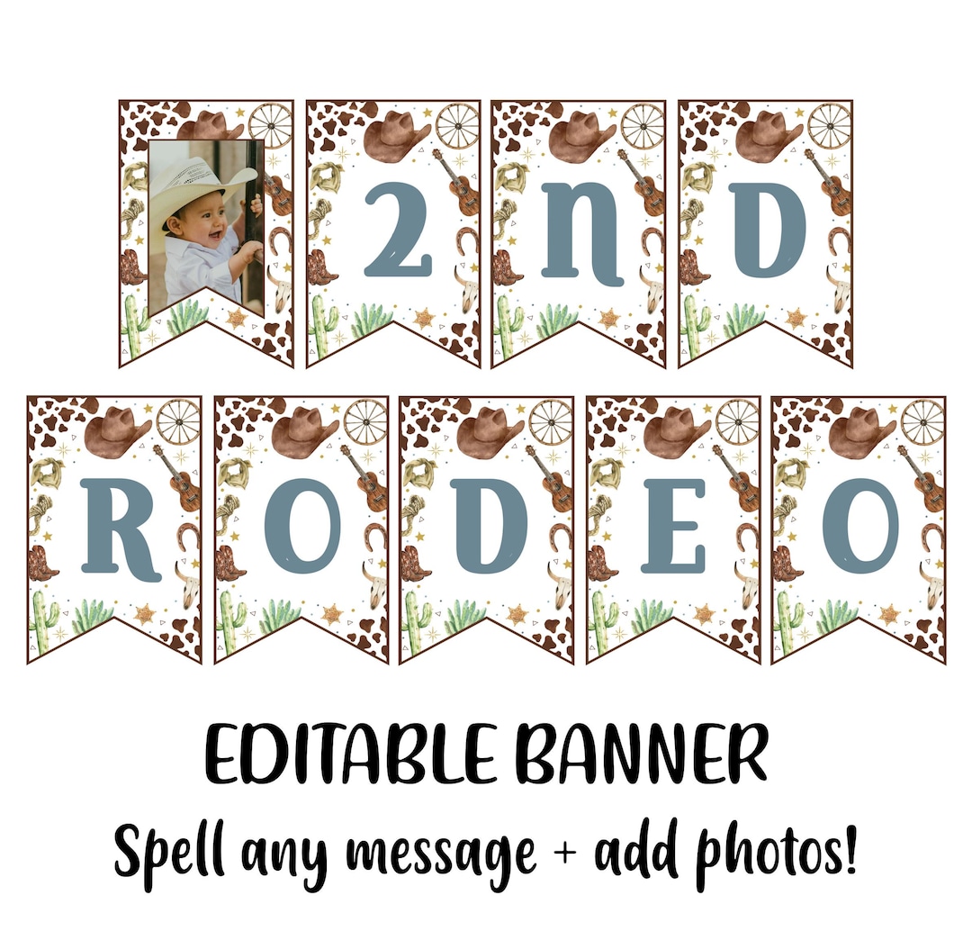 Editable Cowboy Birthday Banner, My Second Rodeo Birthday Banner ...