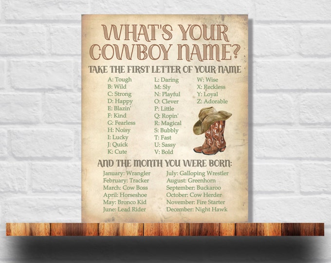 Whats Your Cowboy Name Printable, Instant Download, PDF - Etsy