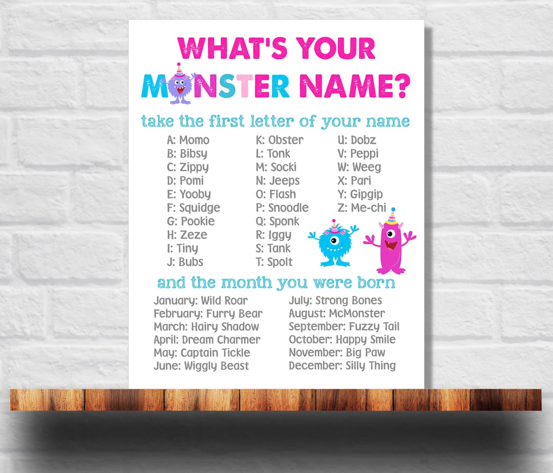 What's Your Monster Name Printable, Monster Name Game, Monster Birthday ...