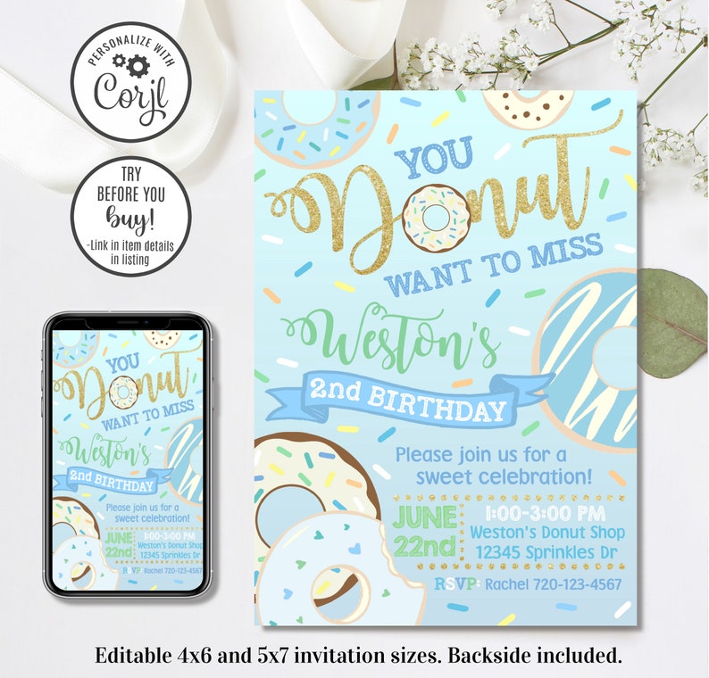 Editable Boy Donut Invitation Donut Miss It Invitation Donut - Etsy