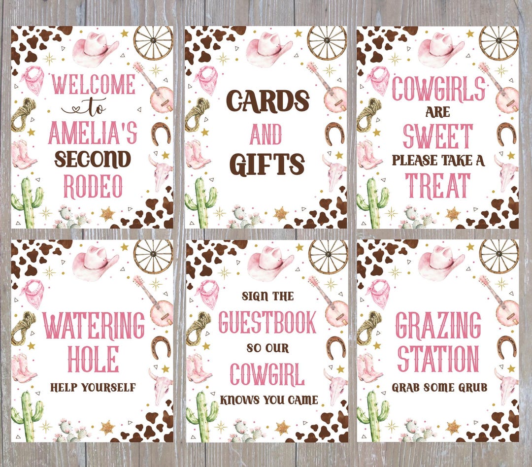 Editable Cowgirl Birthday Signs, First Rodeo Birthday Signs, Second ...