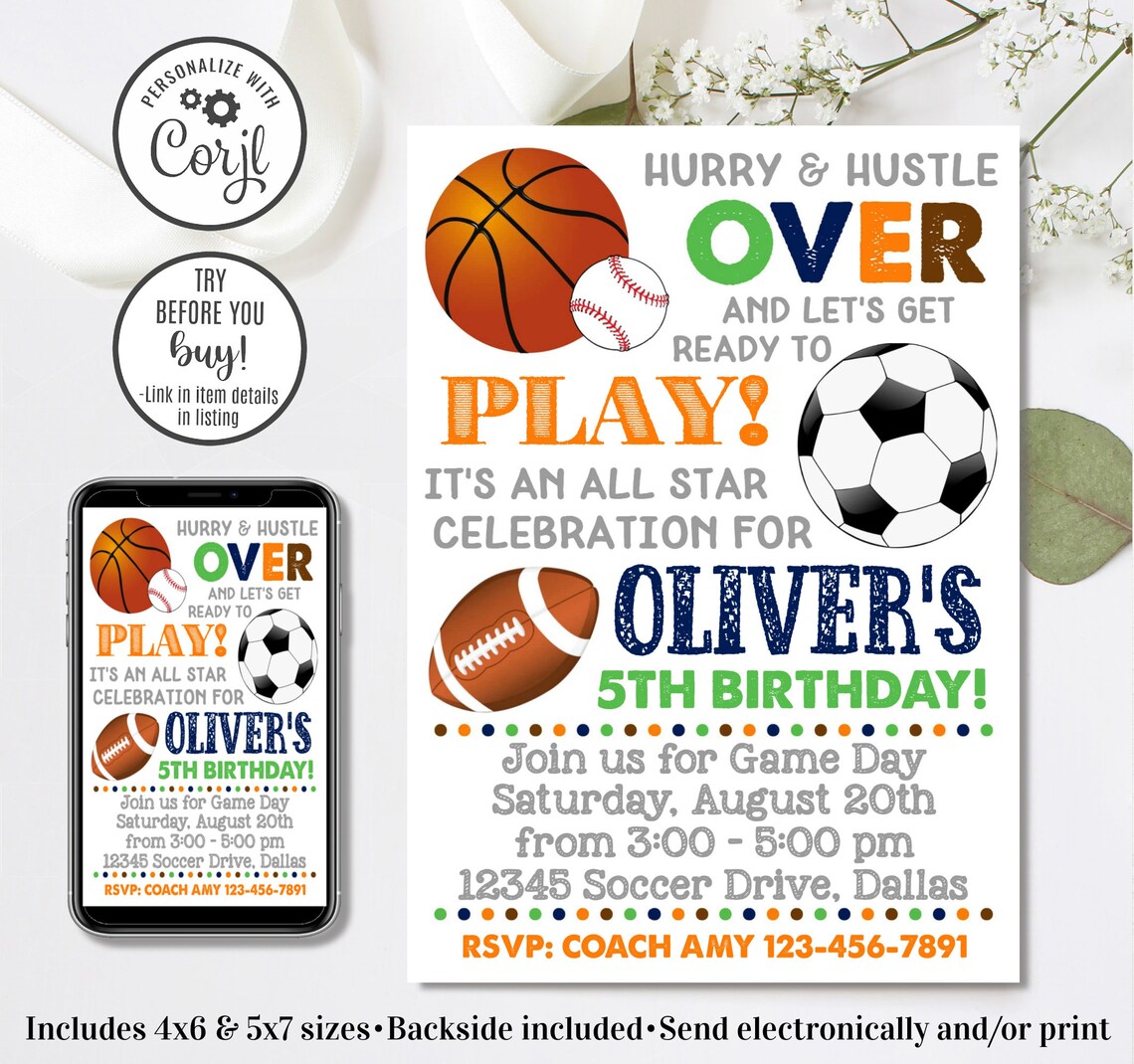 Editable Sports Birthday Invitation Sports Invitation - Etsy