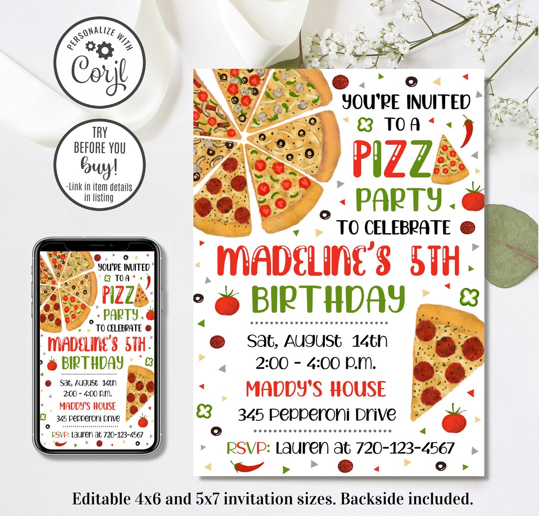 Editable Pizza Party Invitation, Pizza Birthday Invitation, Slice up ...