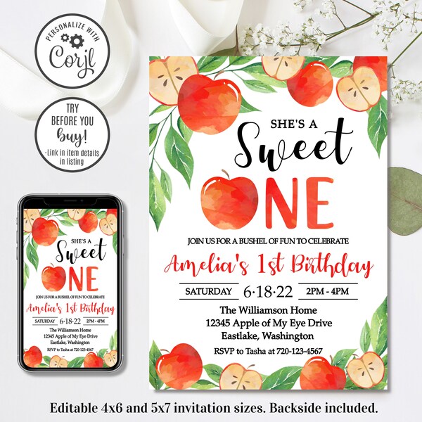 Apple Birthday Invitations - Etsy