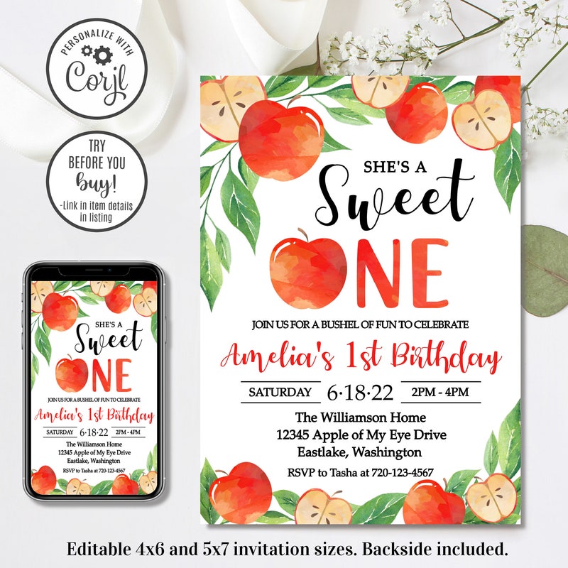 Apple Birthday Invitations - Etsy