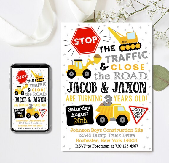 Editable Construction Invitation Construction Birthday - Etsy