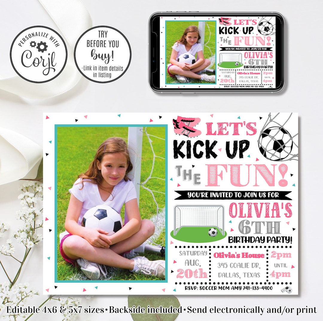 Editable Soccer Invitation, Girl Soccer Birthday Invitation, Sports ...