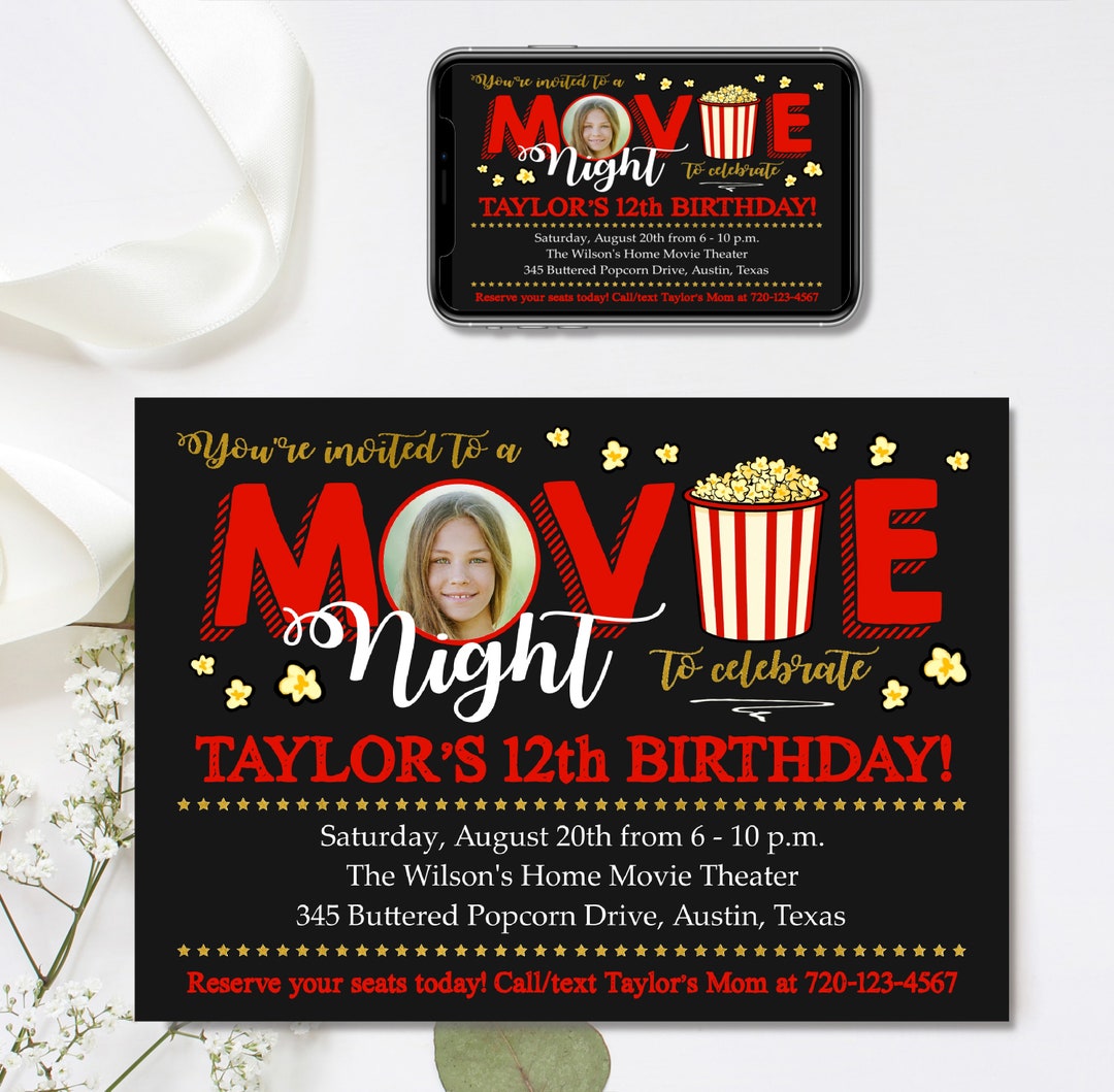Editable Movie Invitation, Movie Birthday Invitation, Movie Theater ...