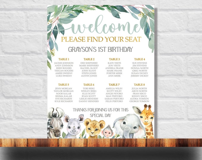 Safari Animal Seating Chart, Boho Safari Wedding Seating Plan, Zoo ...