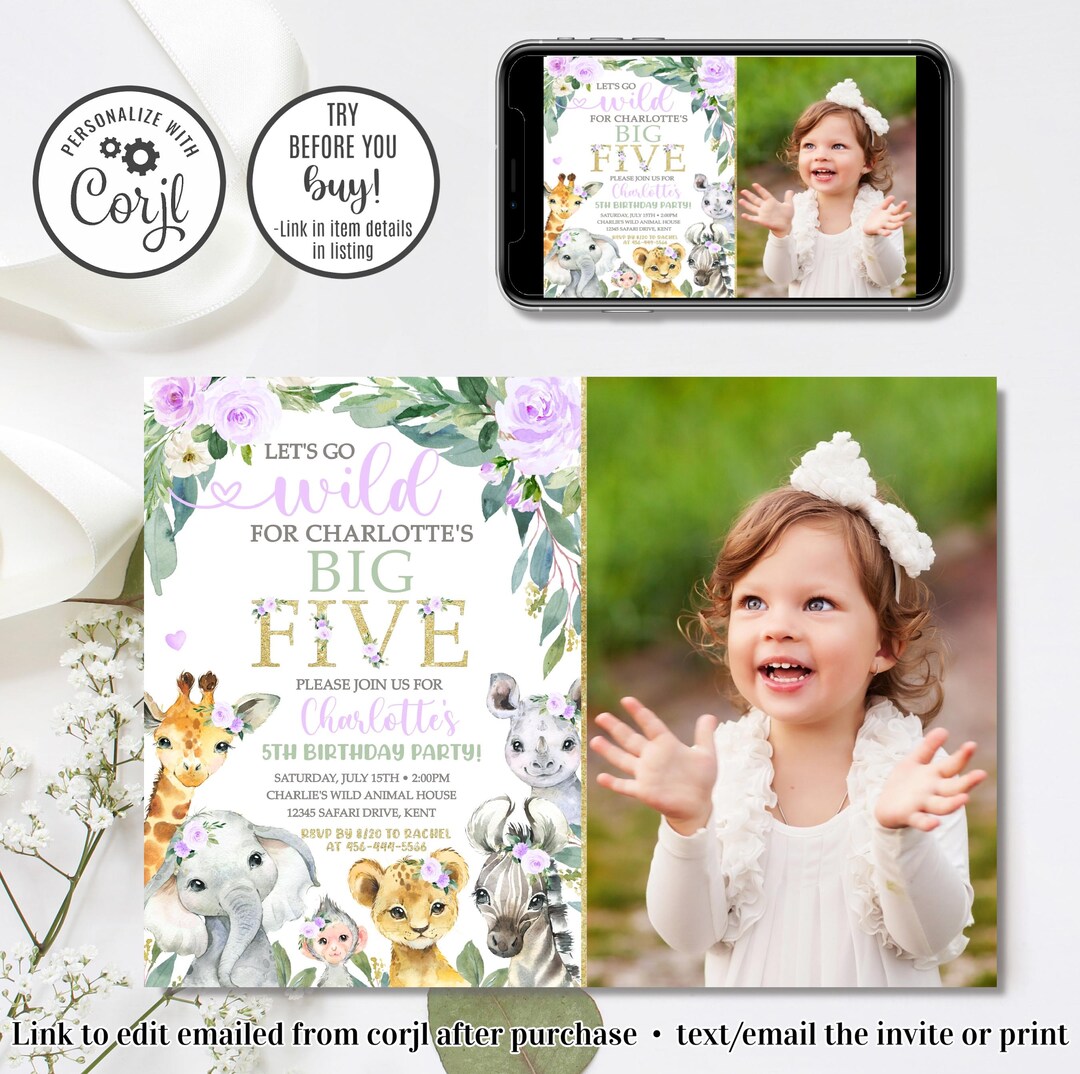 Editable Safari 5th Birthday Invitation, Let's Go Wild Invitation ...