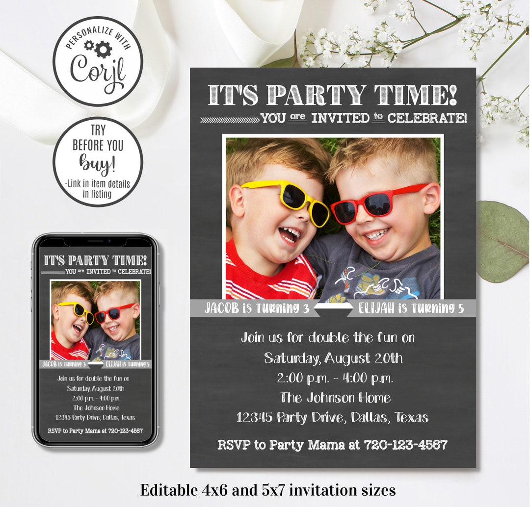 Editable Double Birthday Invitation, Joint Birthday Invitation, Two ...