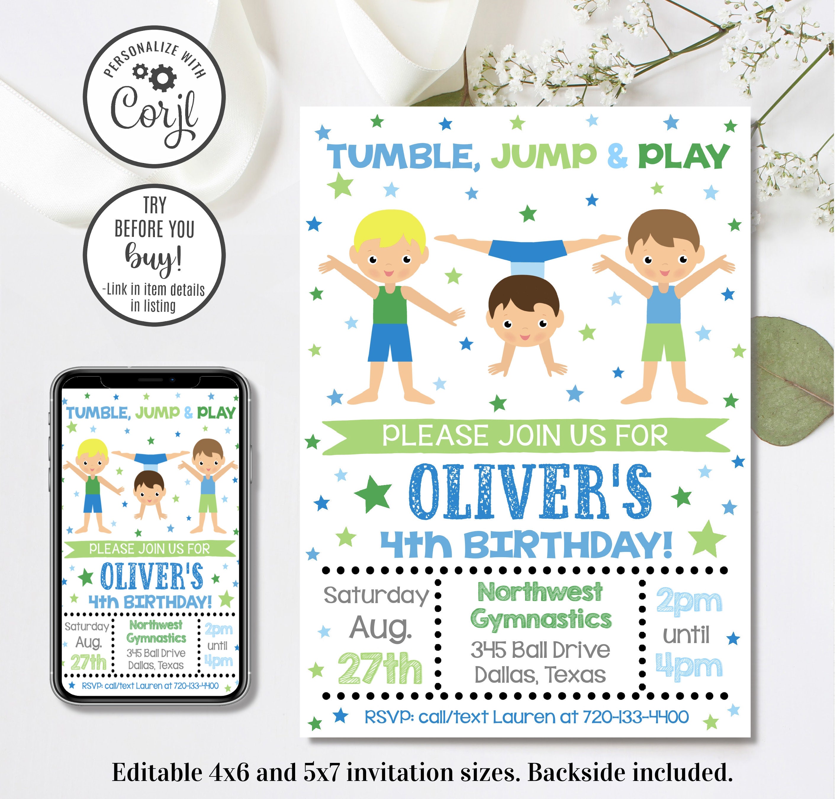 Editable Boy Gymnastics Invitation Gymnastics Birthday - Etsy
