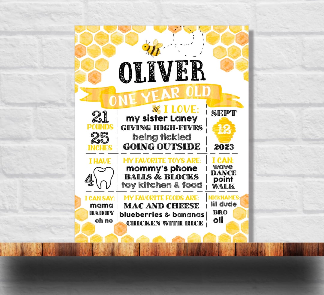 Editable Bee Milestone, Bee Chalkboard Sign, 1st Bee-day Poster, Bee ...