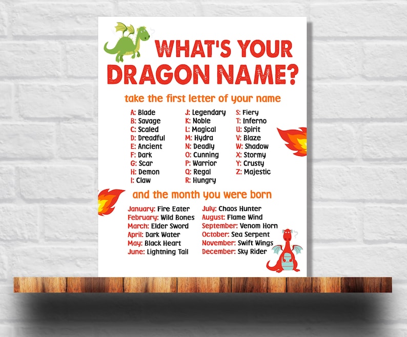 What's Your Dragon Name Printable Dragon Name Instant | Etsy