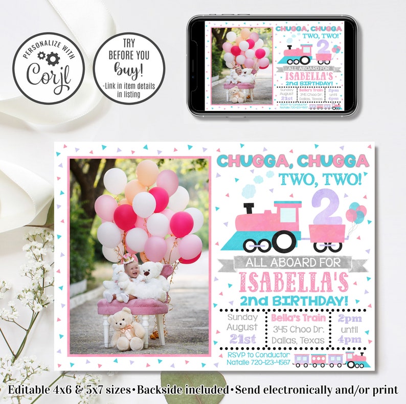Editable Girl Train Birthday Invitation Train Invitation - Etsy