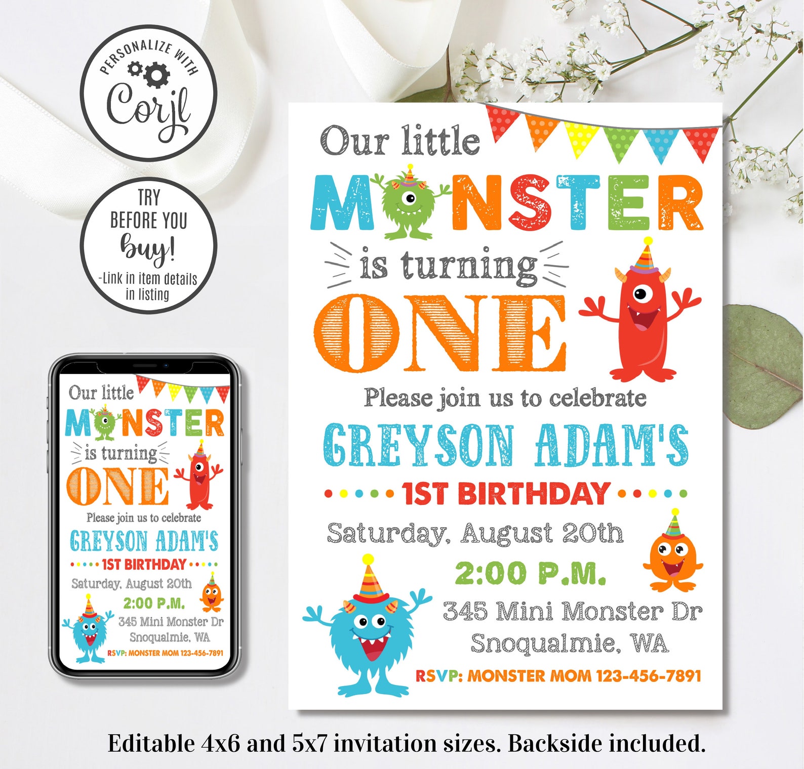 Editable Monster Invitation Monster Birthday Invitation Our - Etsy