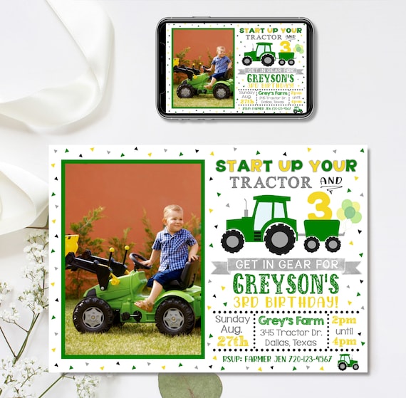 Editable Tractor Invitation Tractor Birthday Invitation | Etsy