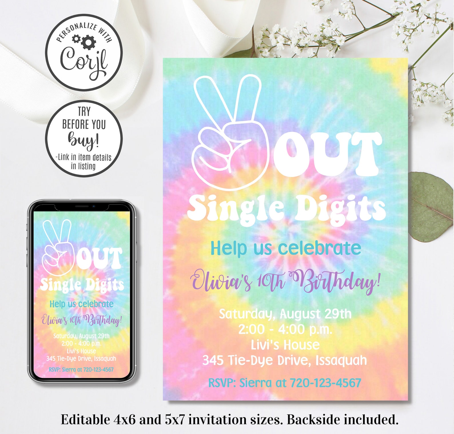 Editable Peace Out Single Digits Invitation Tie Dye Birthday - Etsy
