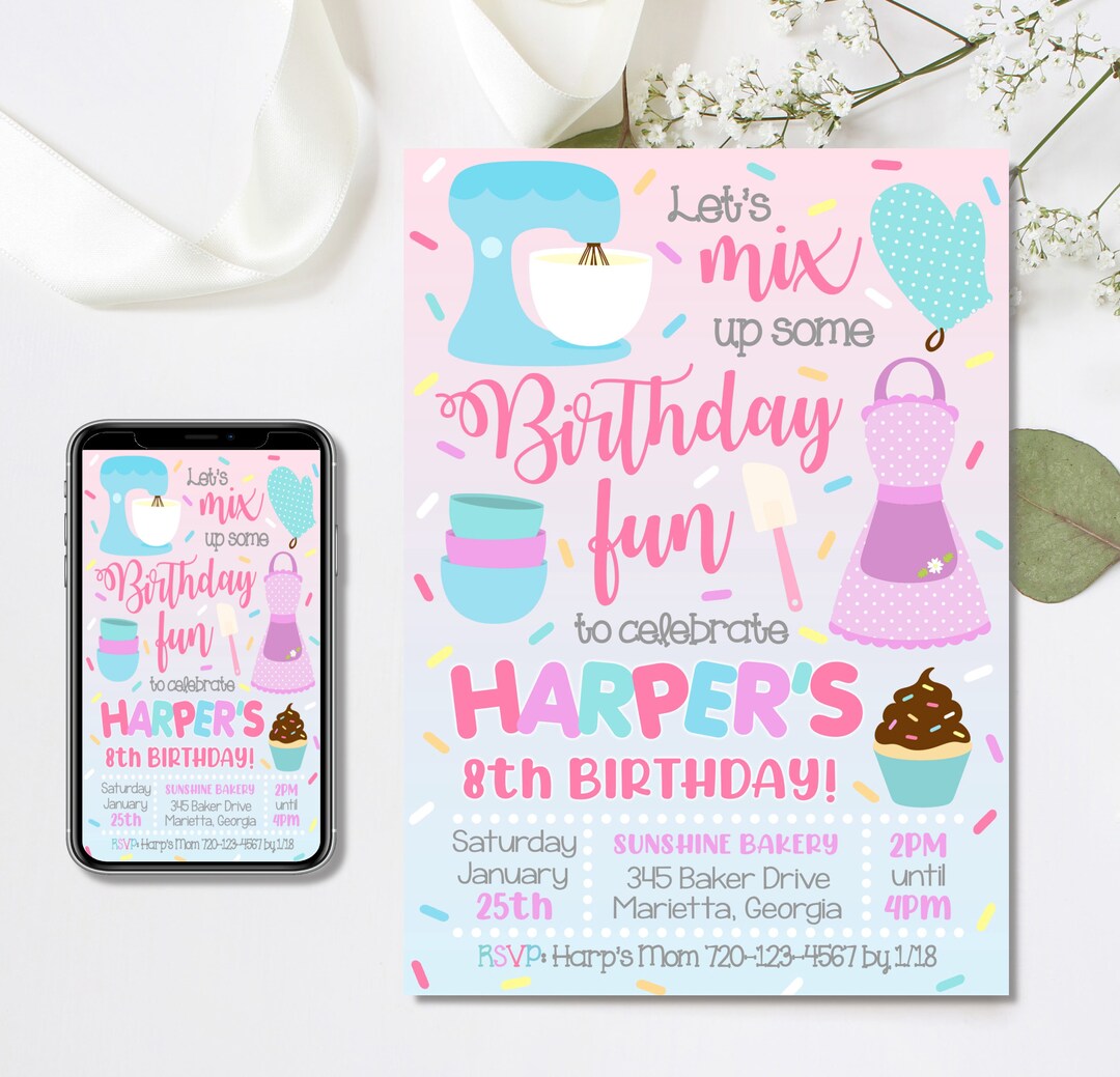 Editable Baking Invitation, Baking Birthday Invitation, Cupcake ...