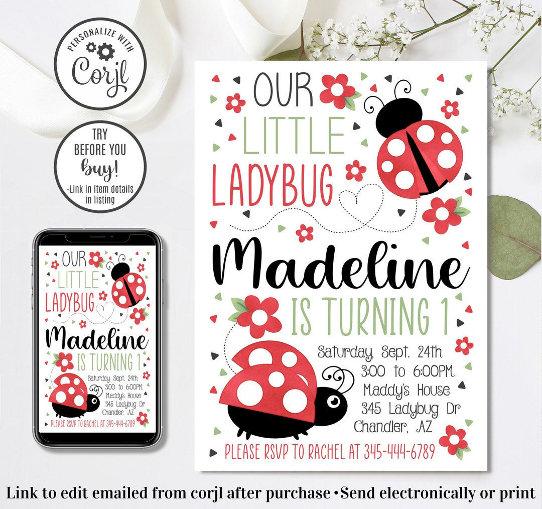 Editable Ladybug Birthday Invitation, Ladybug Invitation, Our Little ...