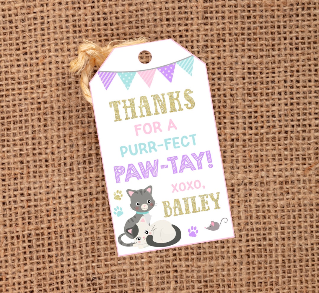 Editable Kitten Tag, Kitten Party Favor Tags, Kitten Birthday Party ...