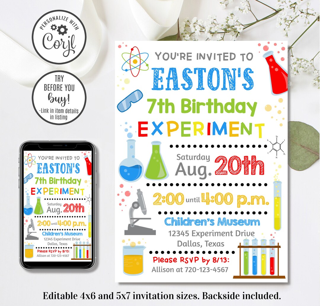 Editable Science Invitation, Science Birthday Invitation, Children's ...