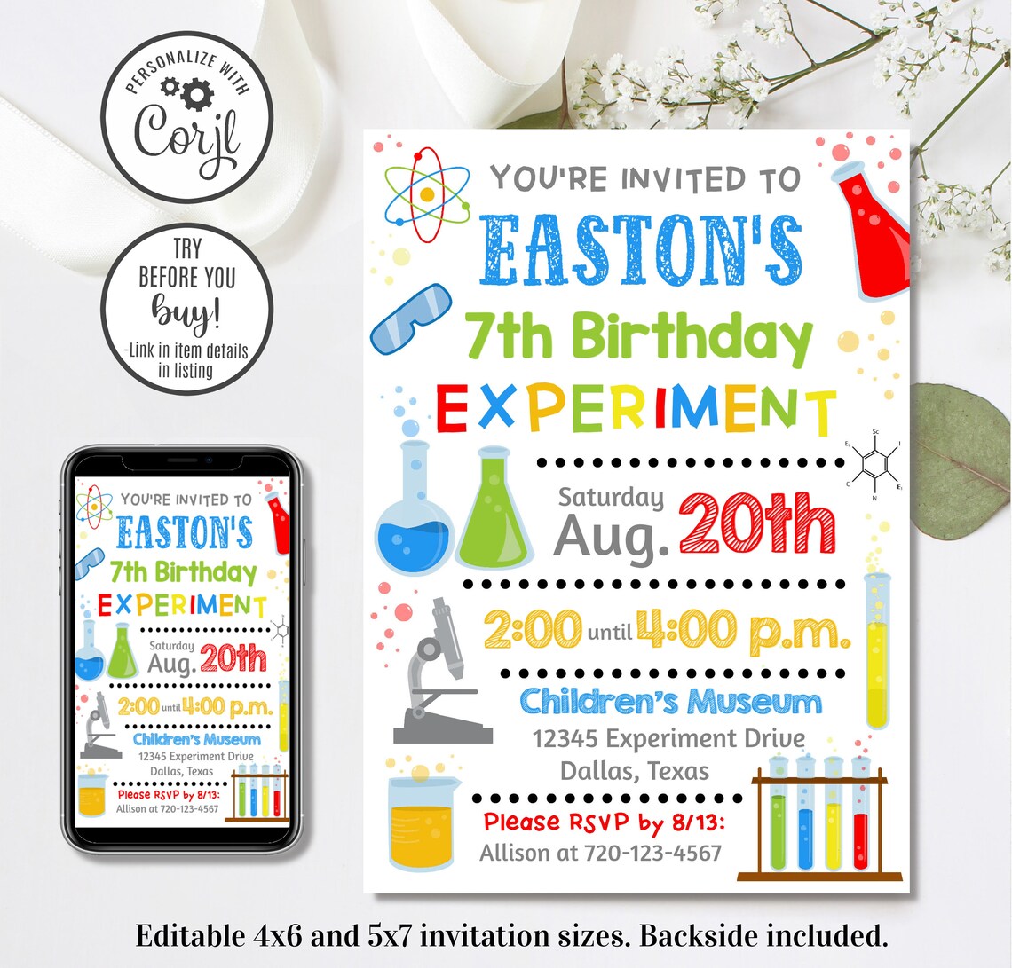 Editable Science Invitation Science Birthday Invitation - Etsy