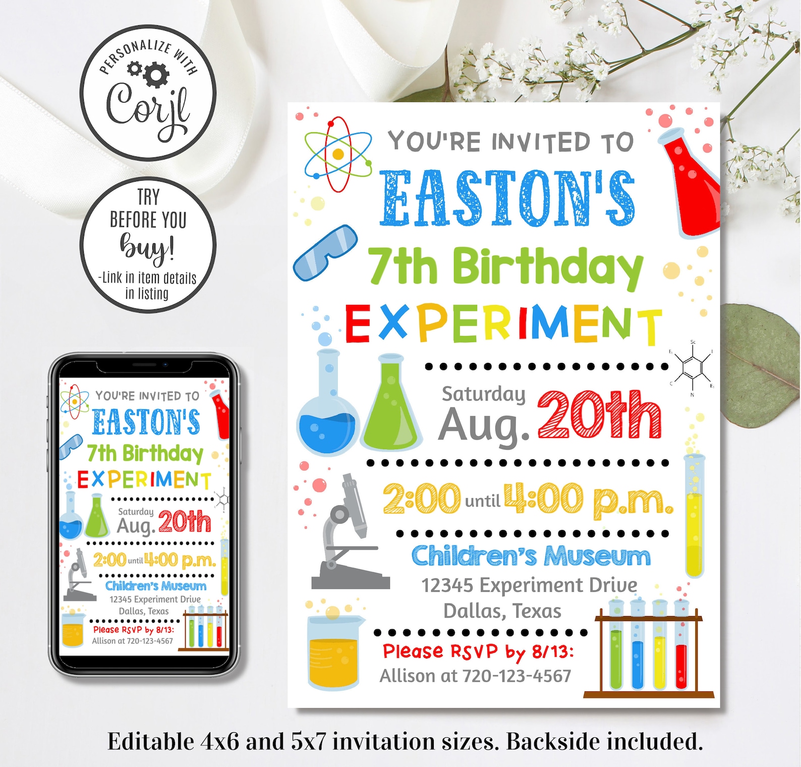 Editable Science Invitation Science Birthday Invitation - Etsy