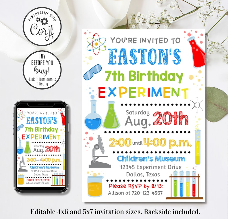 Editable Science Invitation Science Birthday Invitation - Etsy