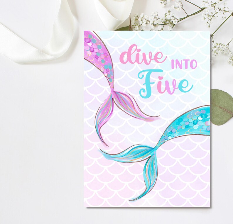 Editable Dive Into Five Birthday Invitation, 5th Mermaid Birthday ...