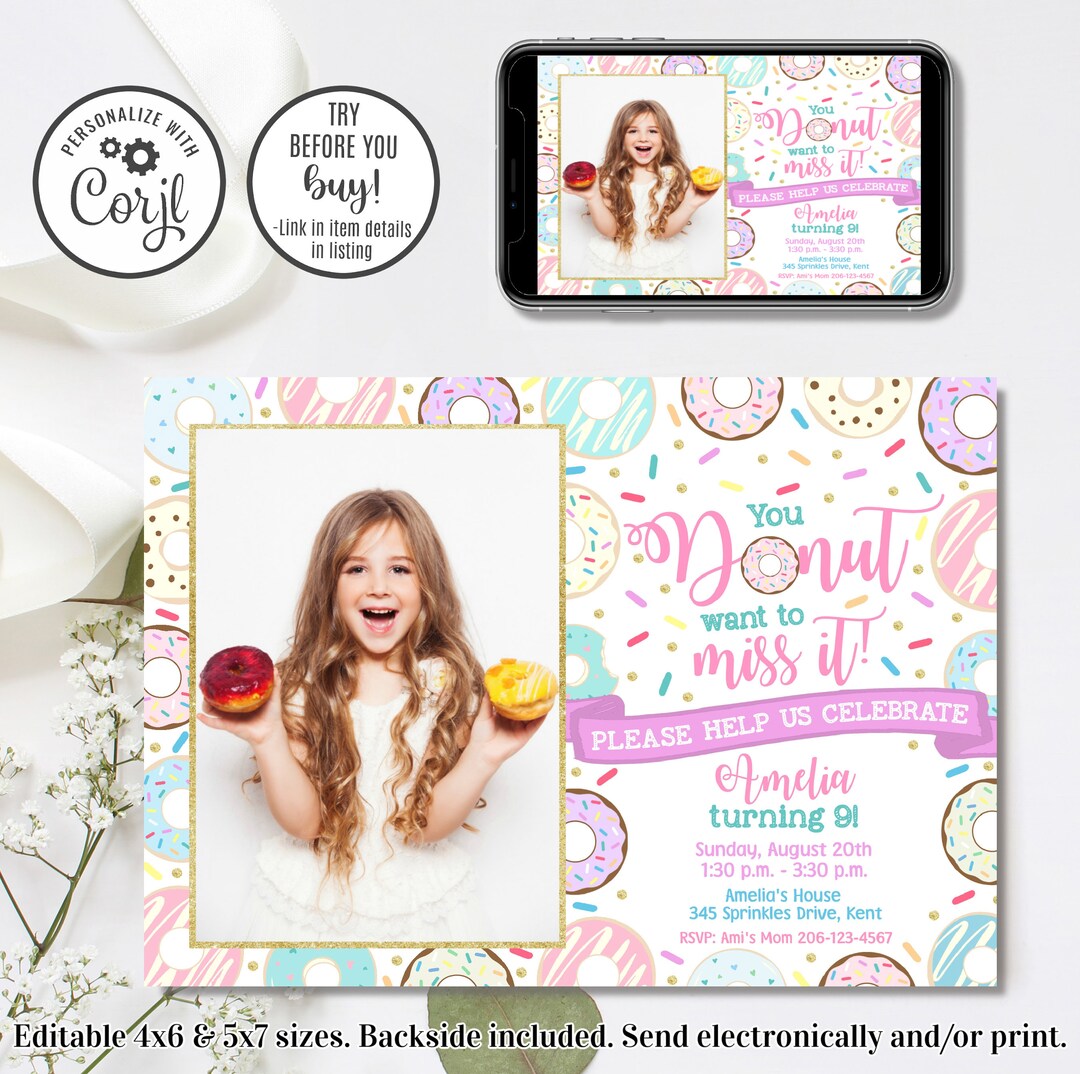 Editable Donut Birthday Invitation, Donut Invitation, Donut Miss It ...