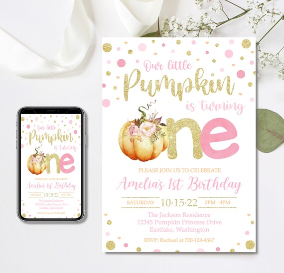 Editable Pumpkin 1st Birthday Invitation Pumpkin Birthday - Etsy