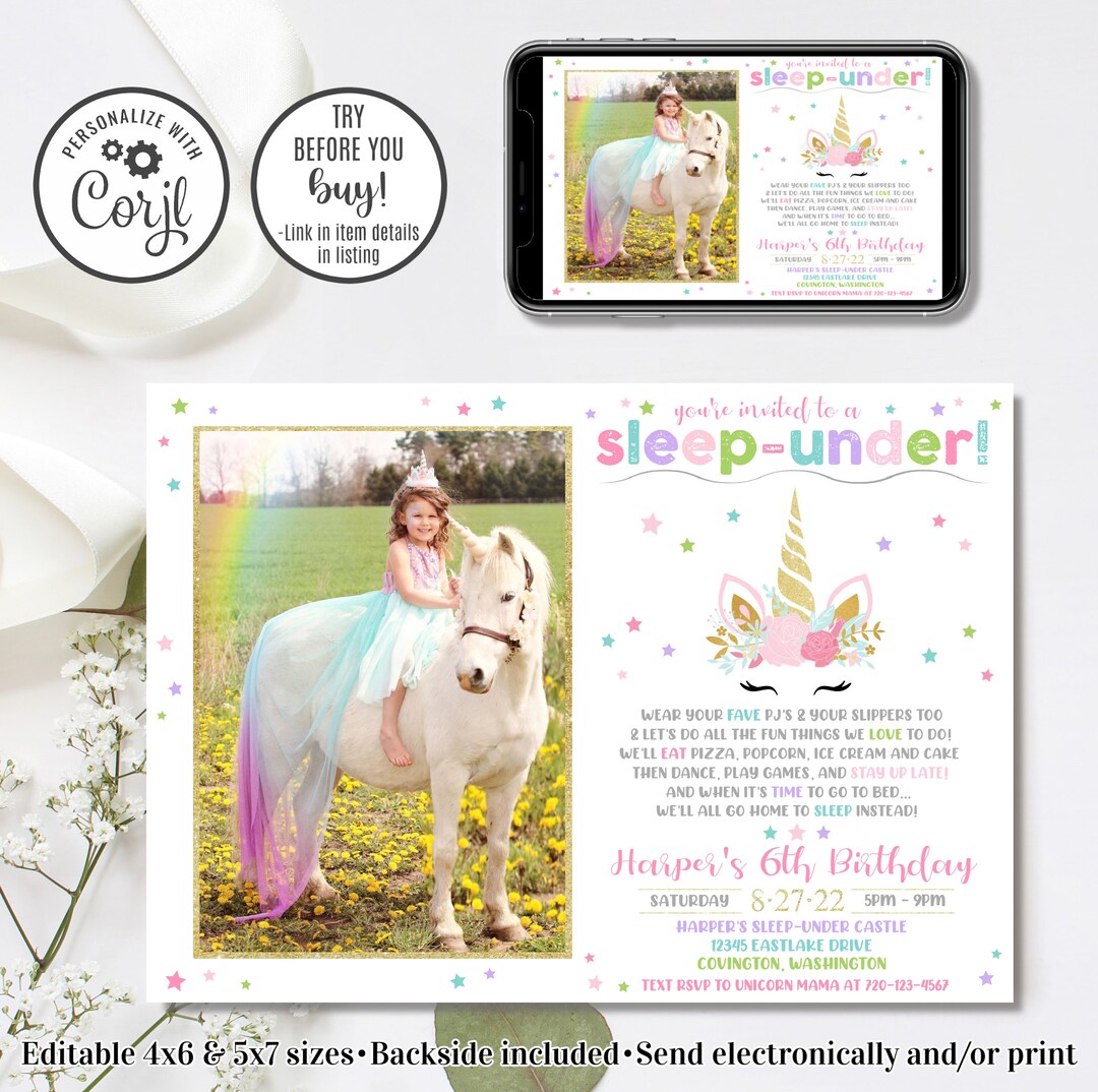 Editable Sleep-under Invitation, Unicorn Invitation, Sleep Under ...
