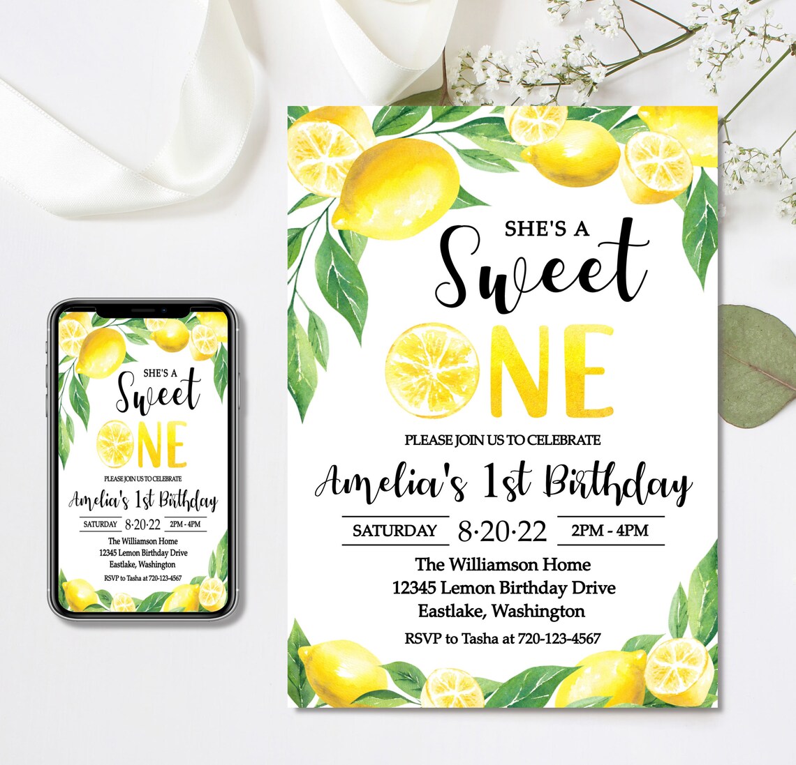 Editable Lemon Birthday Invitation Sweet One Birthday | Etsy
