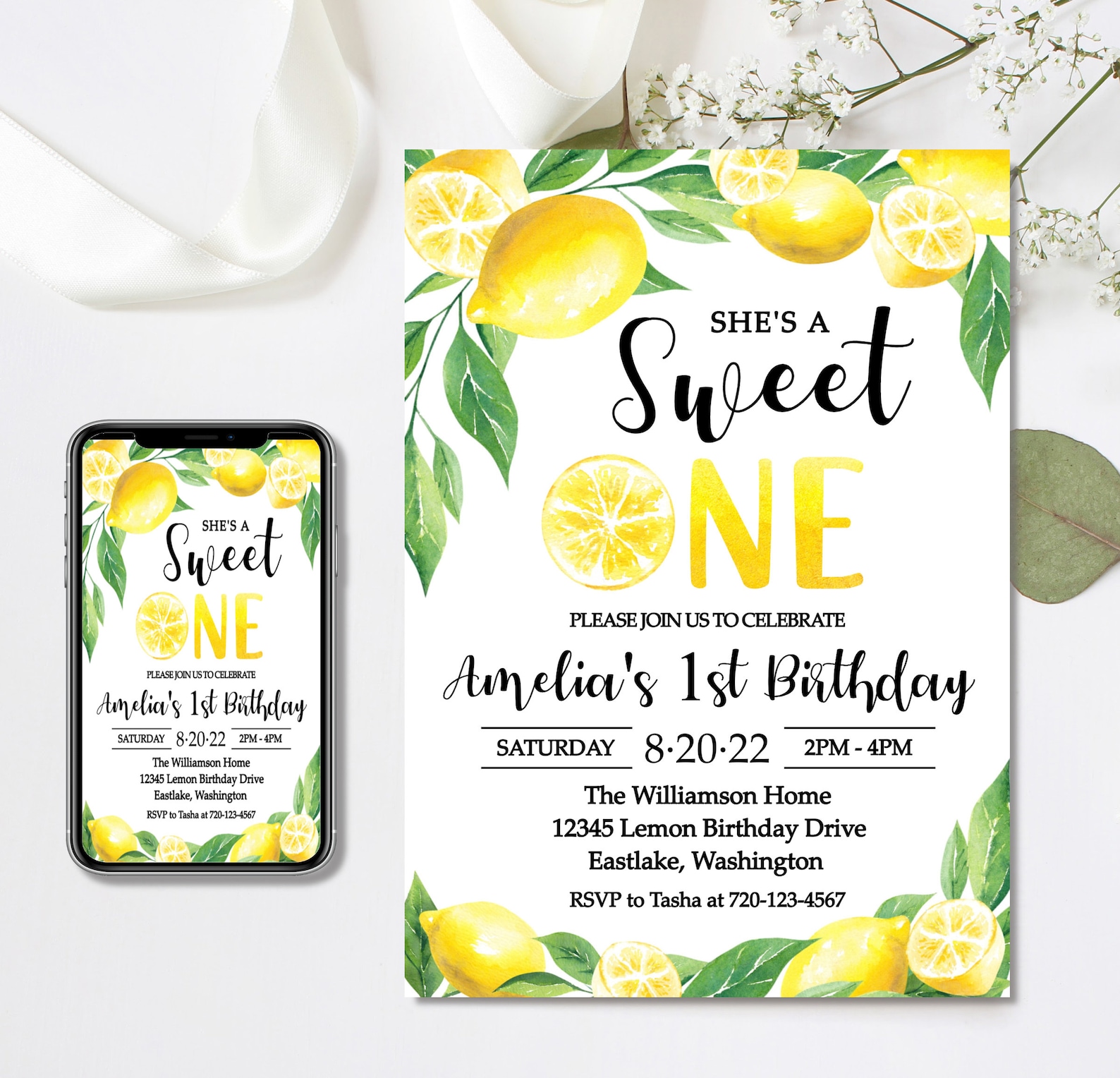 Editable Lemon Birthday Invitation Sweet One Birthday | Etsy