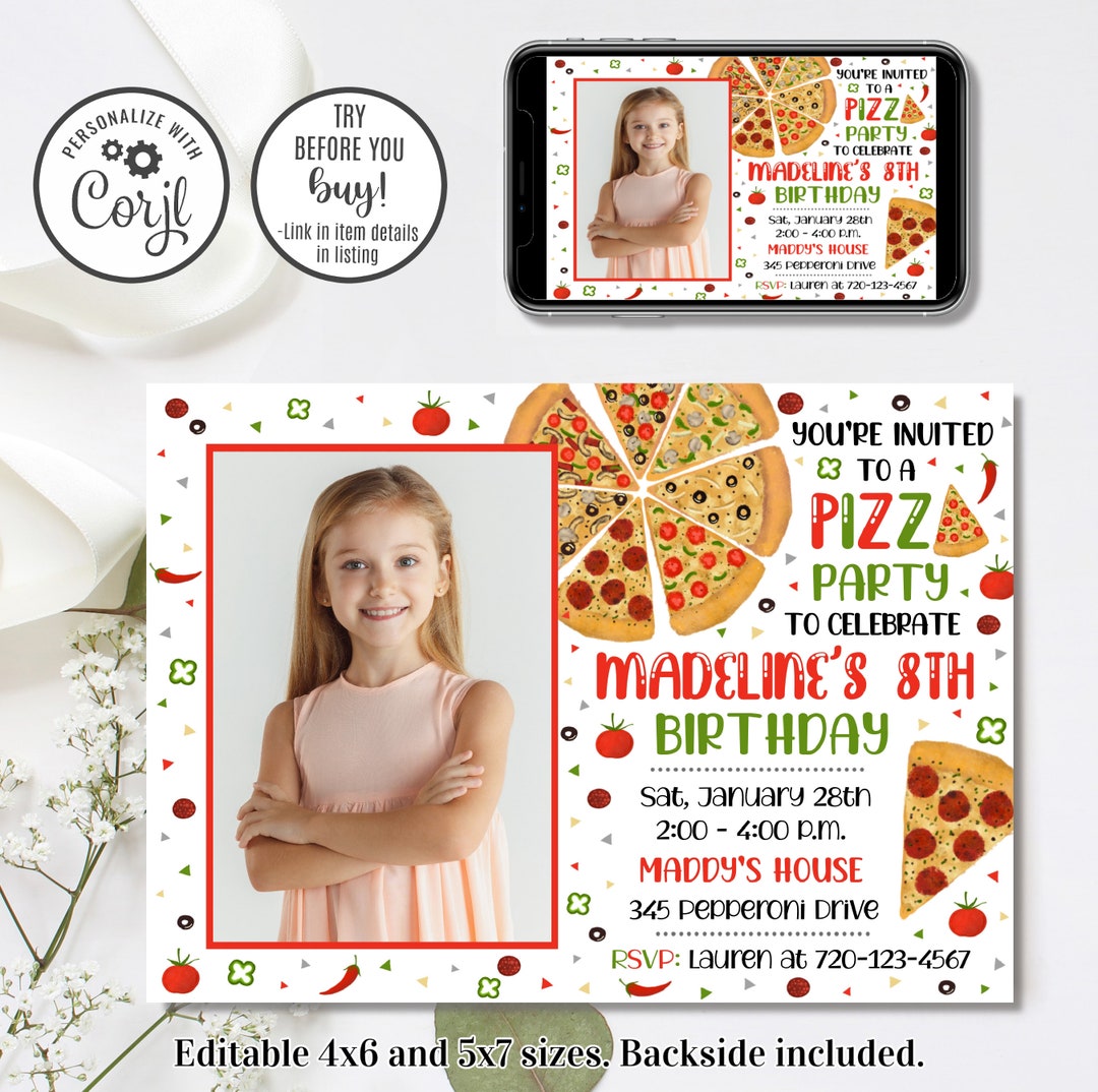Editable Pizza Party Invitation Pizza Birthday Invitation - Etsy