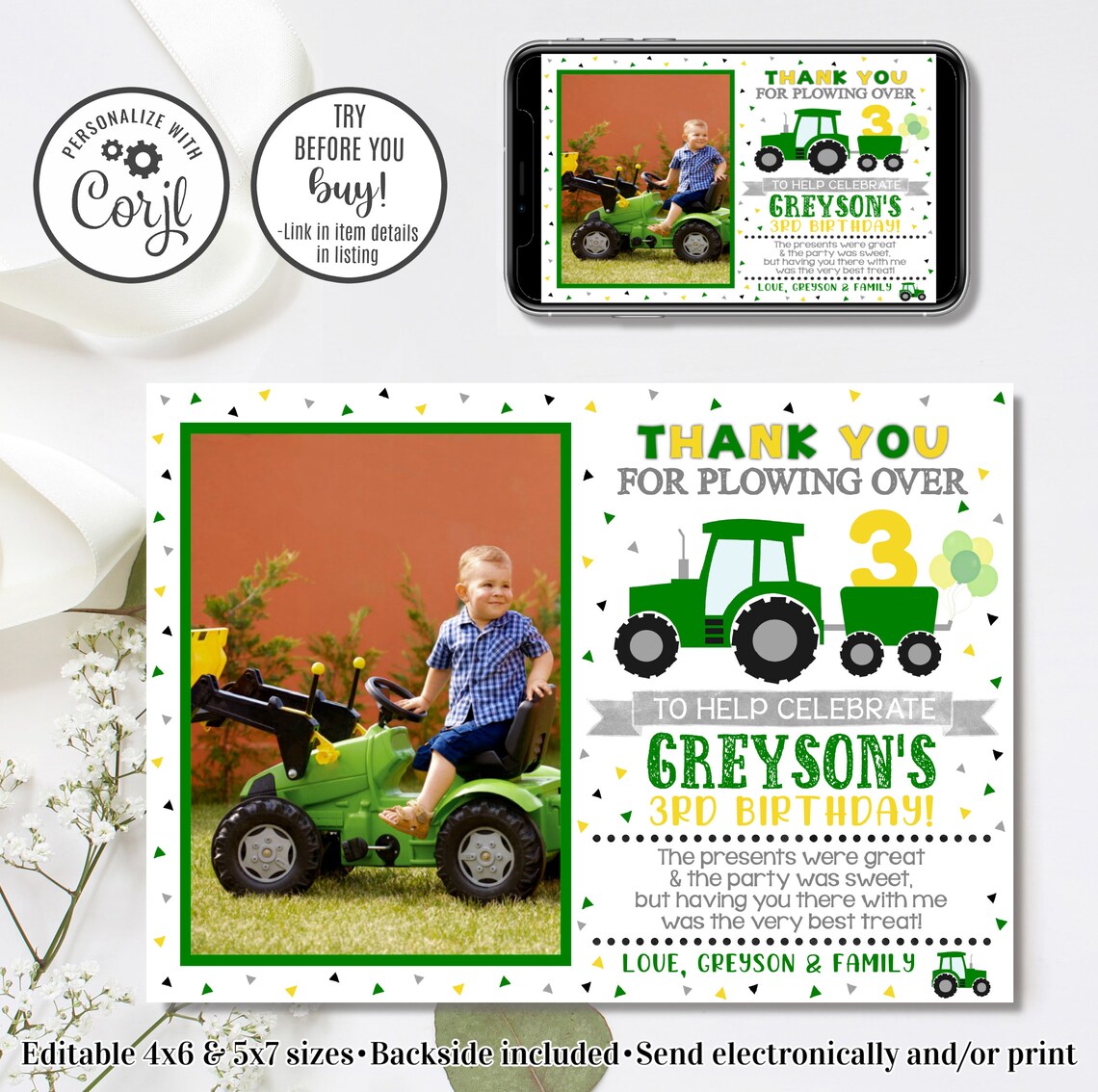 Editable Tractor Thank You Card Tractor Birthday Thank You - Etsy