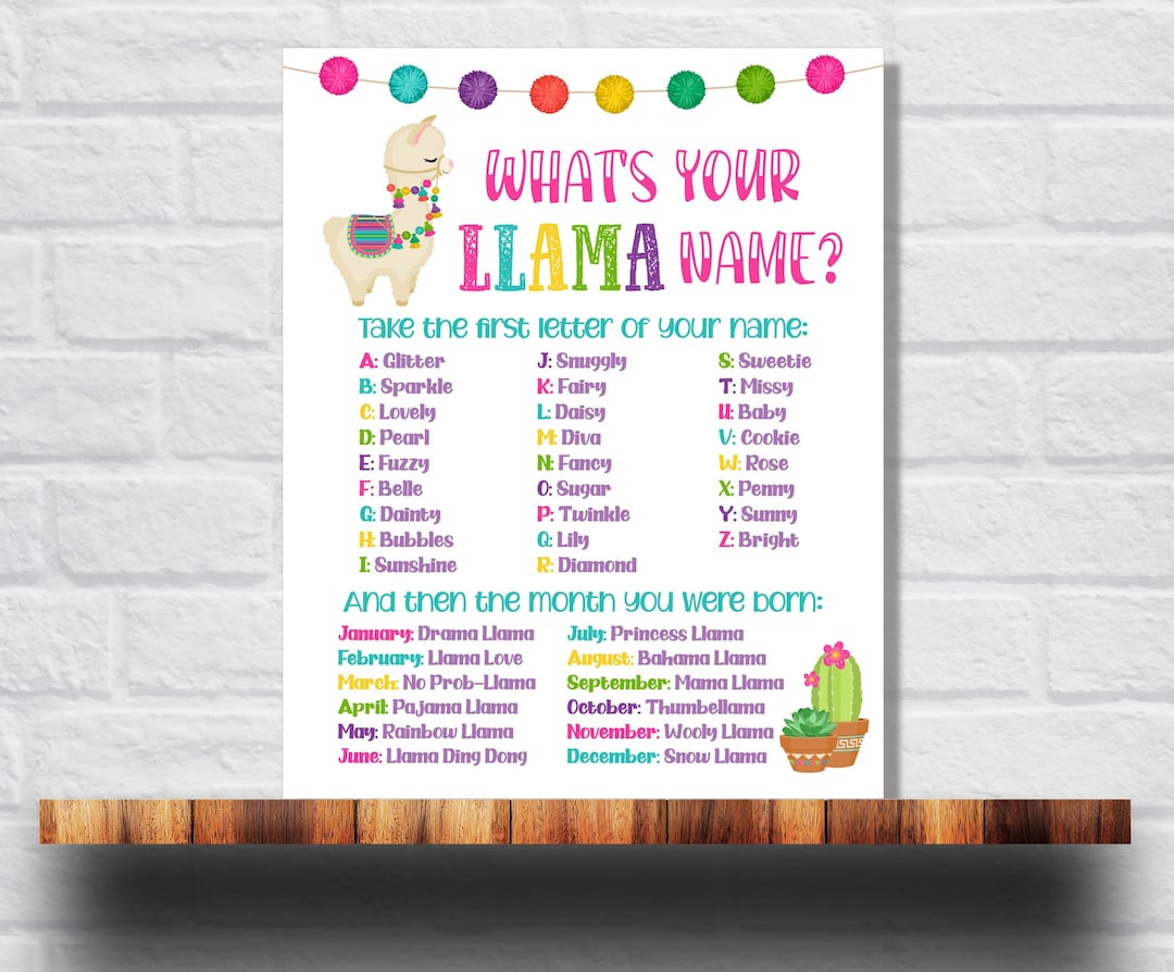 What's Your Llama Name Printable, Llama Name Game, Llama Birthday ...