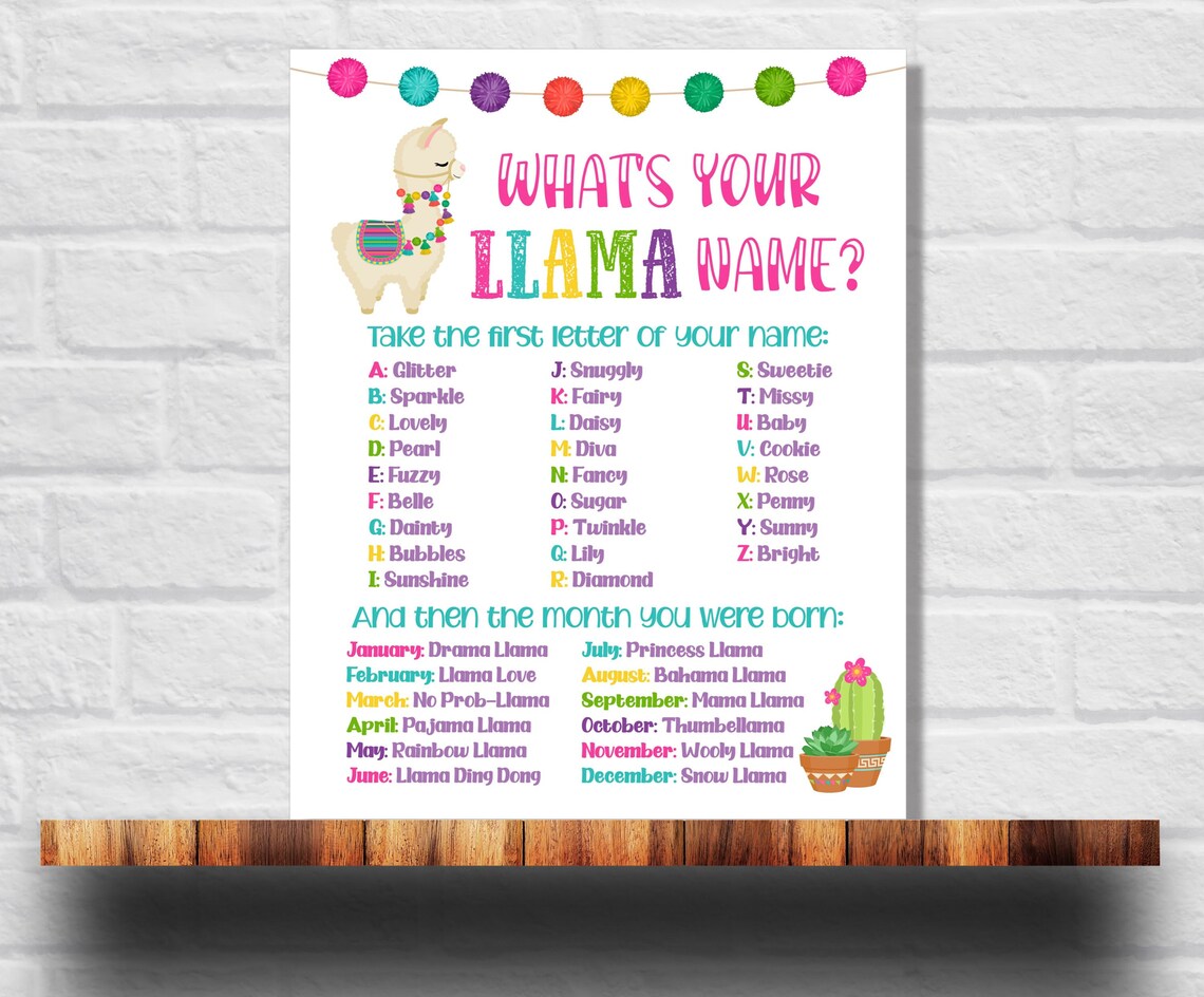 What's Your Llama Name Printable, Llama Name Game, Llama Birthday ...
